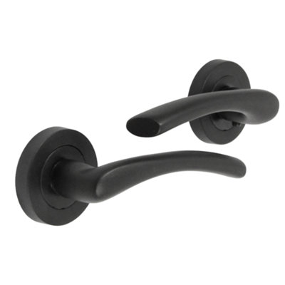 Zena Door Handle Modern Design Matt Black Lever on Rose Internal Latch ...
