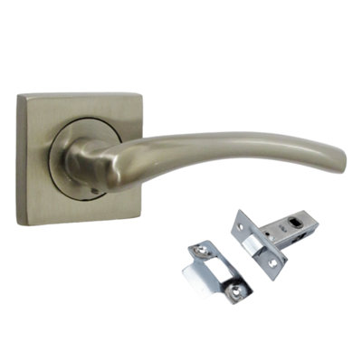 Zena Door Handle Satin Nickel Lever on Square Rose Internal Latch ...