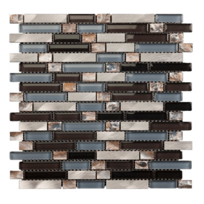 Zephyr Modular Brick 300mm x 300mm Glass & Metal Mosaic Tile Sheet ...
