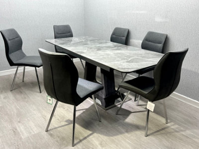 Zermatt Extendable Dining Table Grey Ceramic 160 - 200 cm with 6 ...