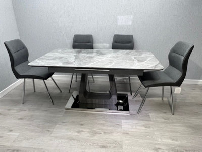 Zermatt Extendable Dining Table Grey Ceramic 160Cm 200Cm With 6 Zermatt ...