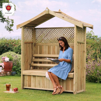 Zest Hampshire Arbour Wooden Garden Seat & Storage Box Trellis Sides