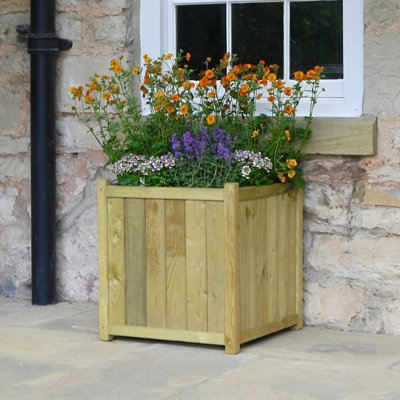 Zest Holywell Large Wooden Square Garden Planters Flowers
