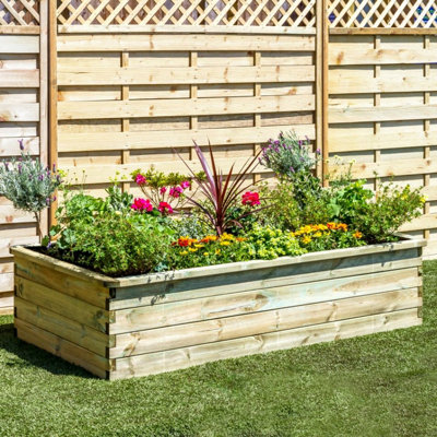 Zest Large Rectangular Sleeper Raised Wooden Bed Garden Planter
