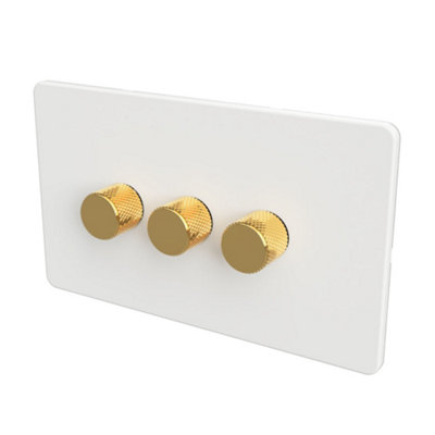 Zigbee 2-WAY LED DIMMER SWITCH - White/Gold 3-Gang Dimmer Switch