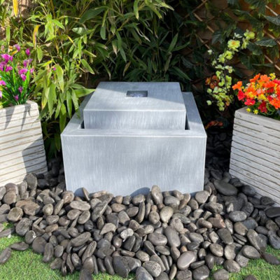 Zinc Cube Mains Power Water Feature With Cover