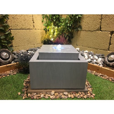 Zinc Cube Mains Power Water Feature With Cover