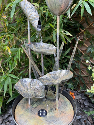 Zinc Flower Modern Metal Solar Water Feature