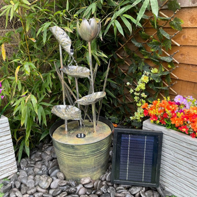 Zinc Flower Modern Metal Solar Water Feature