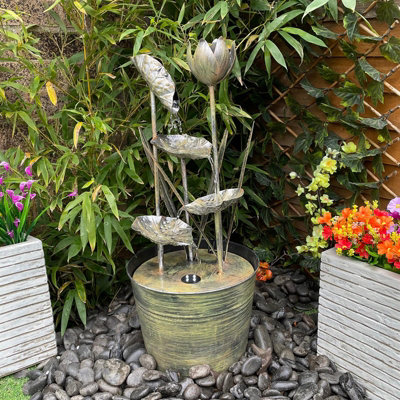 Zinc Flower Modern Water Feature - Mains Powered - Metal - L28 x W28 x ...