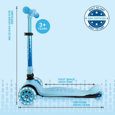 Zinc Flyte Three Wheeled Folding Scooter - Ocean Blue