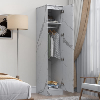 ZITA Compact 1-Door Wardrobe in White Marble Effect - Bedroom Storage ...