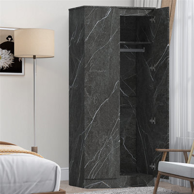 ZITA Grey Marble Effect 2 Door Plain Wardrobe - Bedroom Storage, (L ...