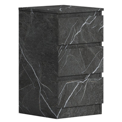 ZITA Grey Marble Effect 3 Drawer Bedside Table - Modern Nightstand, (L ...
