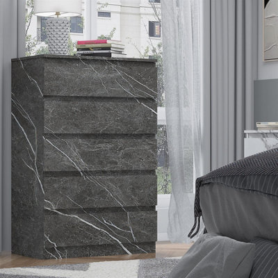 ZITA Grey Marble Effect 5 Drawer Chest - Modern Storage Unit, (L) 40cm ...