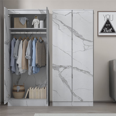 ZITA White Marble Effect 2 Piece Wardrobe Bundle - 2 x 2-Door Wardrobes ...