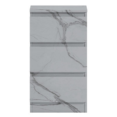 ZITA White Marble Effect 3 Drawer Bedside Table - Modern Nightstand, (L ...