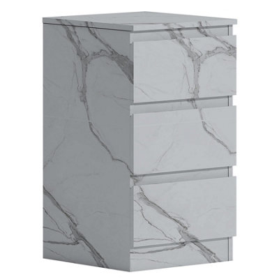 ZITA White Marble Effect 3 Drawer Bedside Table - Modern Nightstand, (L ...