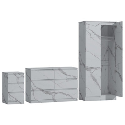 ZITA White Marble Effect 3 Piece Bedroom Set - 2 Door Wardrobe, 6 ...