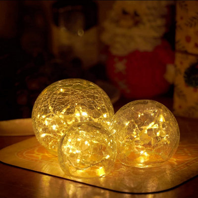 Zodight Glass Ball Lights Set, 3-Pack (3.15, 3.94, 4.72) Crackled LED ...