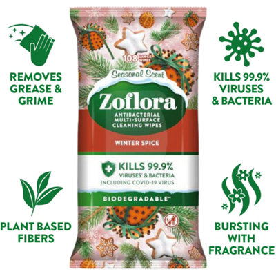 Zoflora Winter Spice Wipes kill 99.9% enveloped viruses