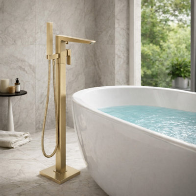 Zoia Gold Floor Standing Bath Shower Mixer Tap