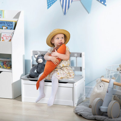ZONEKIZ 2 in 1 Wooden Toy Box Kids Storage Bench with Safety Rod Grey