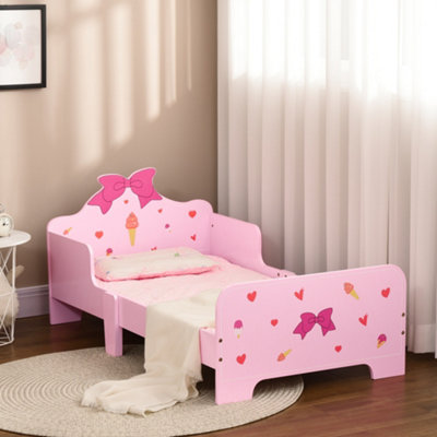 ZONEKIZ Kids Toddler Bed w Cute Patterns Safety Rails Pink