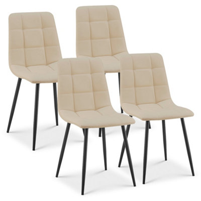 Zurich Ivory White Velvet Dining Chair with Embossed Design Set of 4