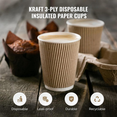 ZUVO 100 KRAFT RIPPLE PAPER CUPS 12OZ 3 PLY INSULATED DISPOSABLE CUPS ...