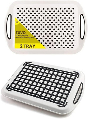 Zuvo Anti Slip Serving Tray Set of 2 White Lightweight BPA Free Plastic ...