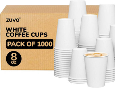 Zuvo Paper Cups 8oz 1000 Pack Single Wall White Disposable Cups for Hot ...