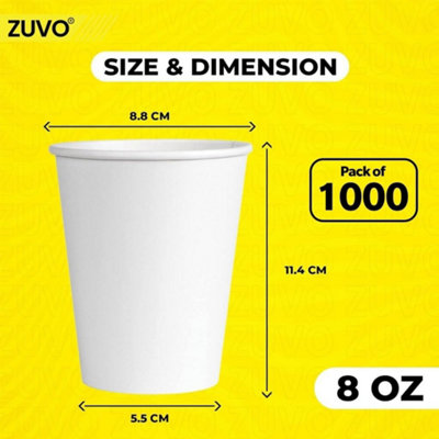 Zuvo Paper Cups 8oz 1000 Pack Single Wall White Disposable Cups for Hot ...
