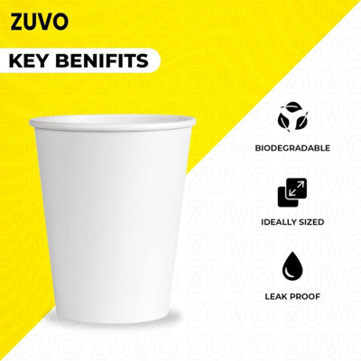Zuvo Paper Cups 8oz 1000 Pack Single Wall White Disposable Cups for Hot ...