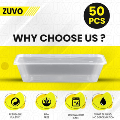 Zuvo Plastic Food Containers 650 ml - Pack of 50 Reusable Food ...