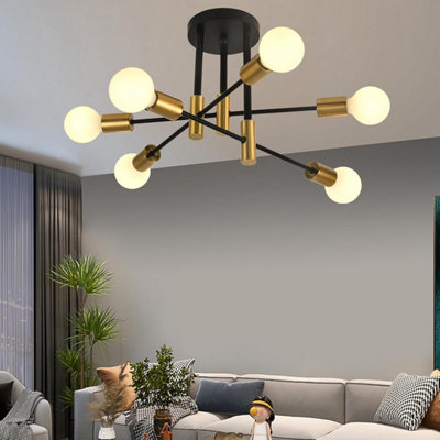 Zydtrip Sputnik Chandelier, Industrial Semi Flush Mount, Gold 6-Light ...